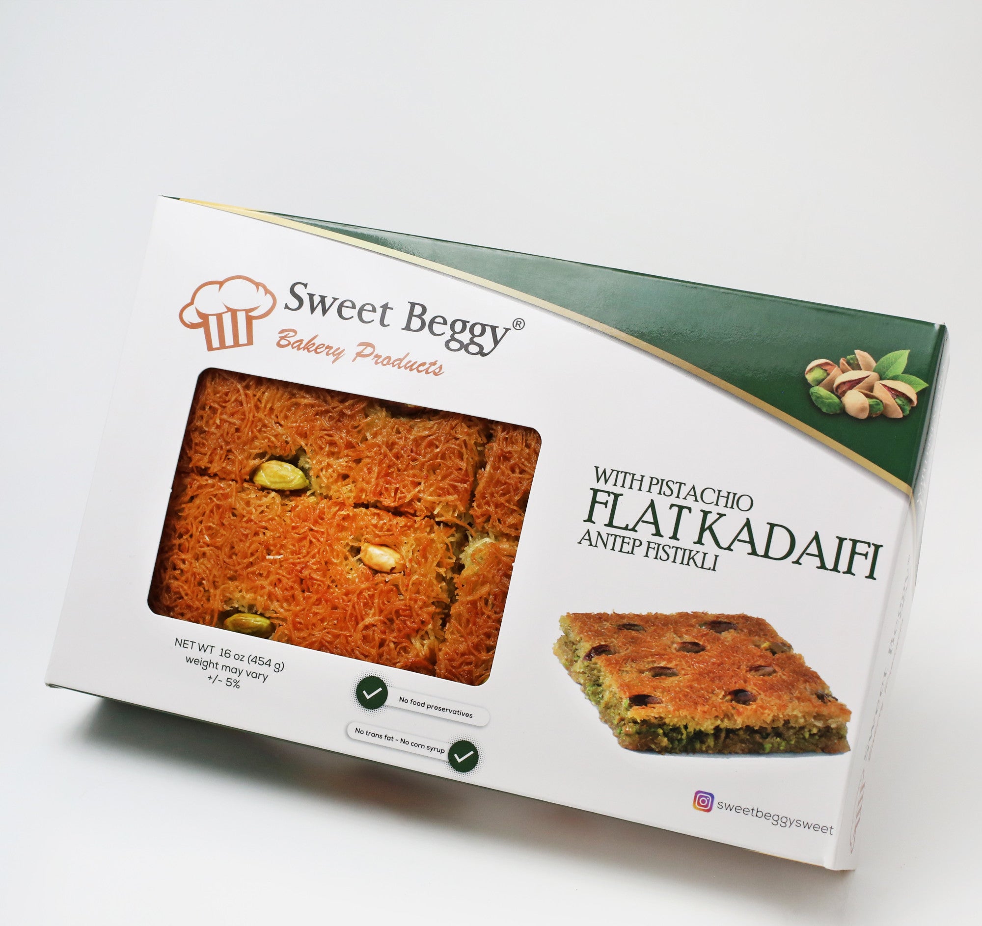 SB01 Sweet Beggy Pistachio Basma Flat Kadaifi 454g 1cs/12pcs – H FOODS LLC